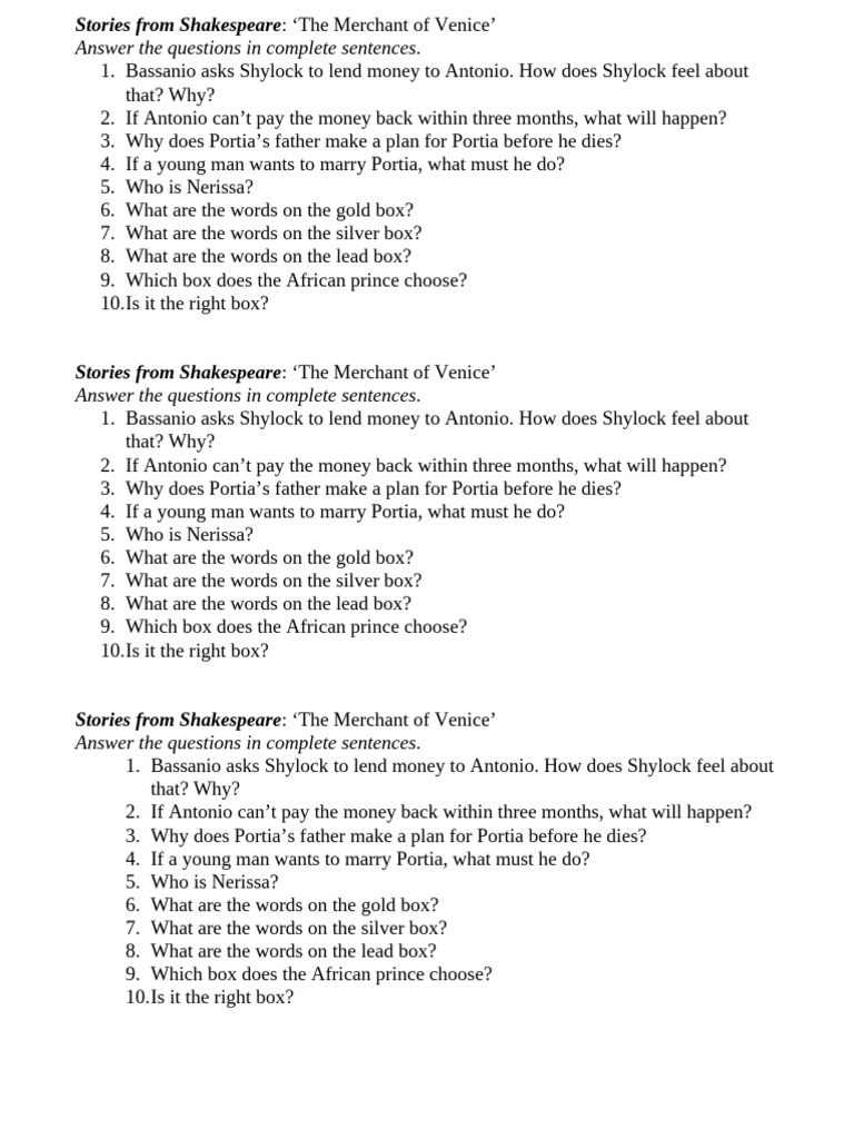 'Merchant of Venice' Q&A Guide | PDF