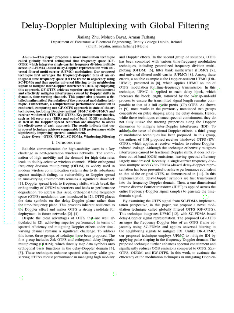 Delay-Doppler Global Filtering | PDF | Orthogonal Frequency Division Multiplexing ...