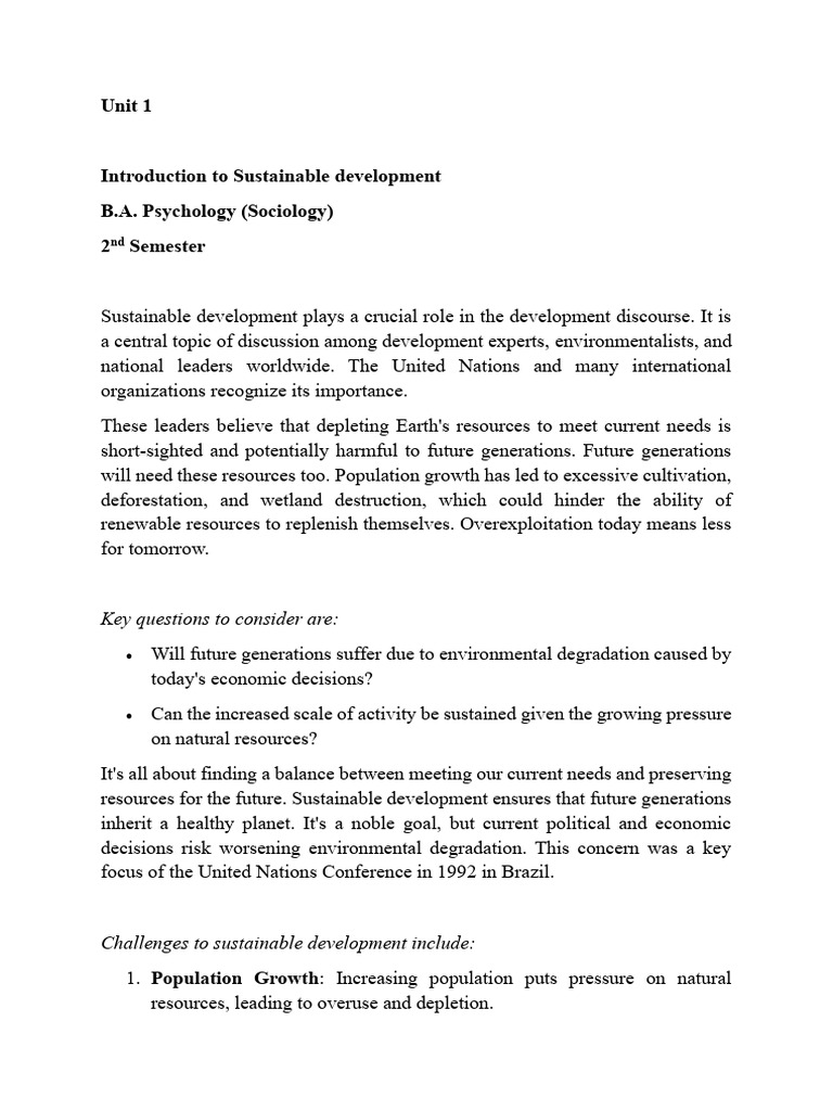 Unit 1 Sustainable Development | PDF | Sustainable Development ...