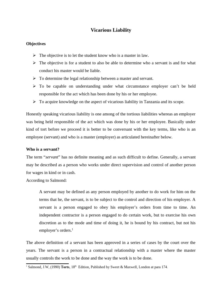Understanding Vicarious Liability in Law | PDF | Legal Liability ...