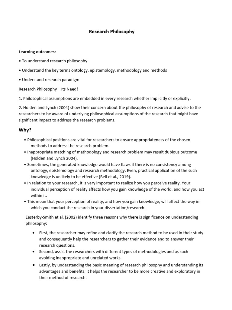 Research Philosophy | PDF | Methodology | Reality