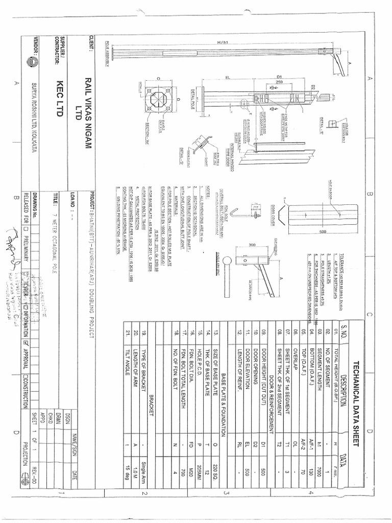 7mtr Octagonal pole approved TDS | PDF