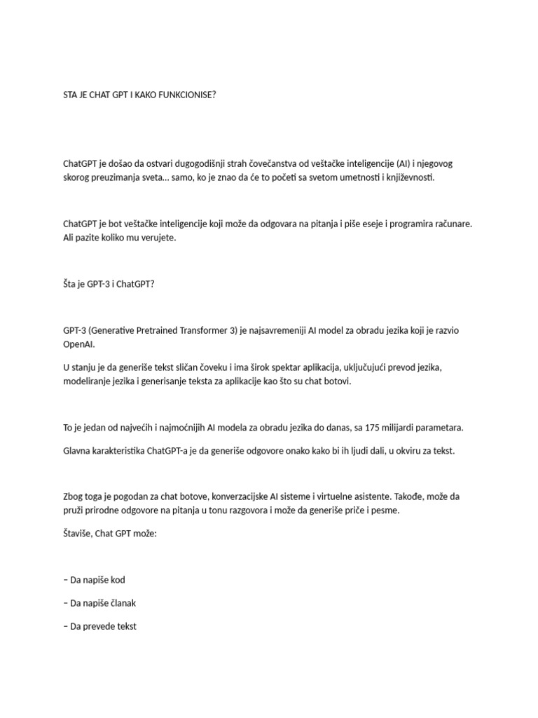 Sta Je Chat Gpt i Kako Funkcionise | PDF