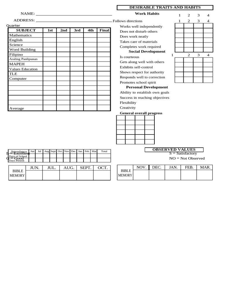 c.2 Report Card Form 138 Grade 7 10 | PDF