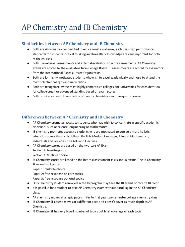 Ap and Ib Chemistry Similarities Differences | PDF | Advanced Placement | Educational Stages