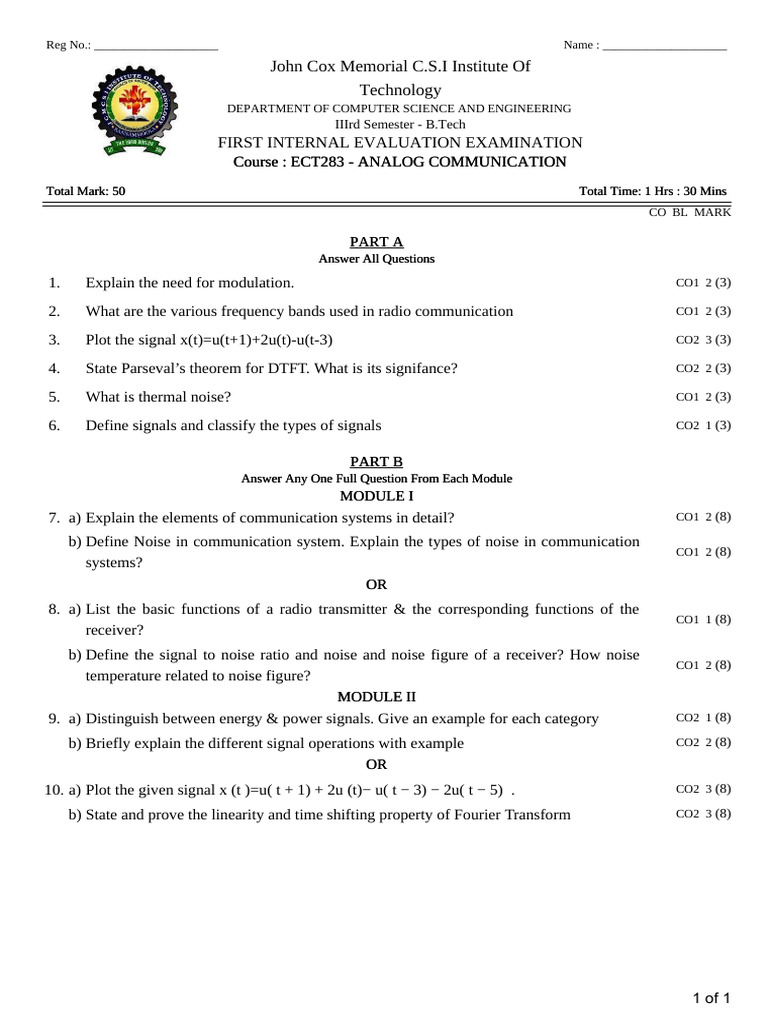 B.Tech Analog Communication Exam Paper | PDF | Radio ...