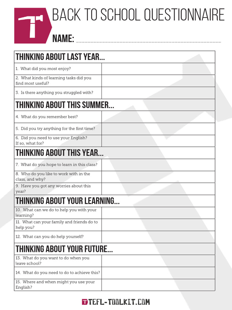 High School First Day Questionnaire | PDF