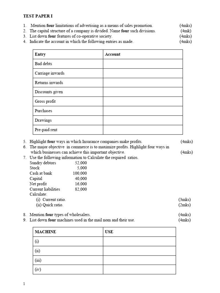 Business Studies Revision Paper 1 | PDF