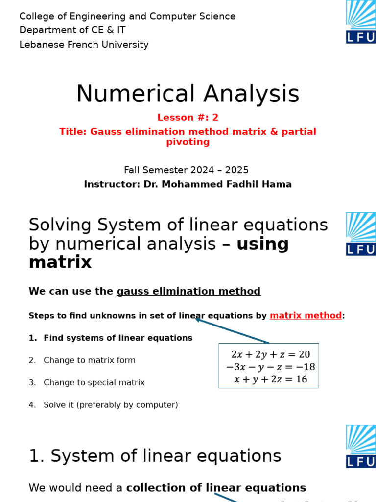 lesson 2 | PDF | Matrix (Mathematics) | System Of Linear Equations