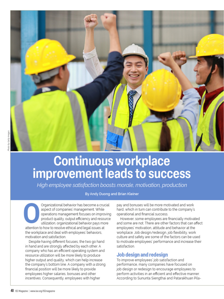 Continuous Workplace Improvement Leads To Success High Employee ...
