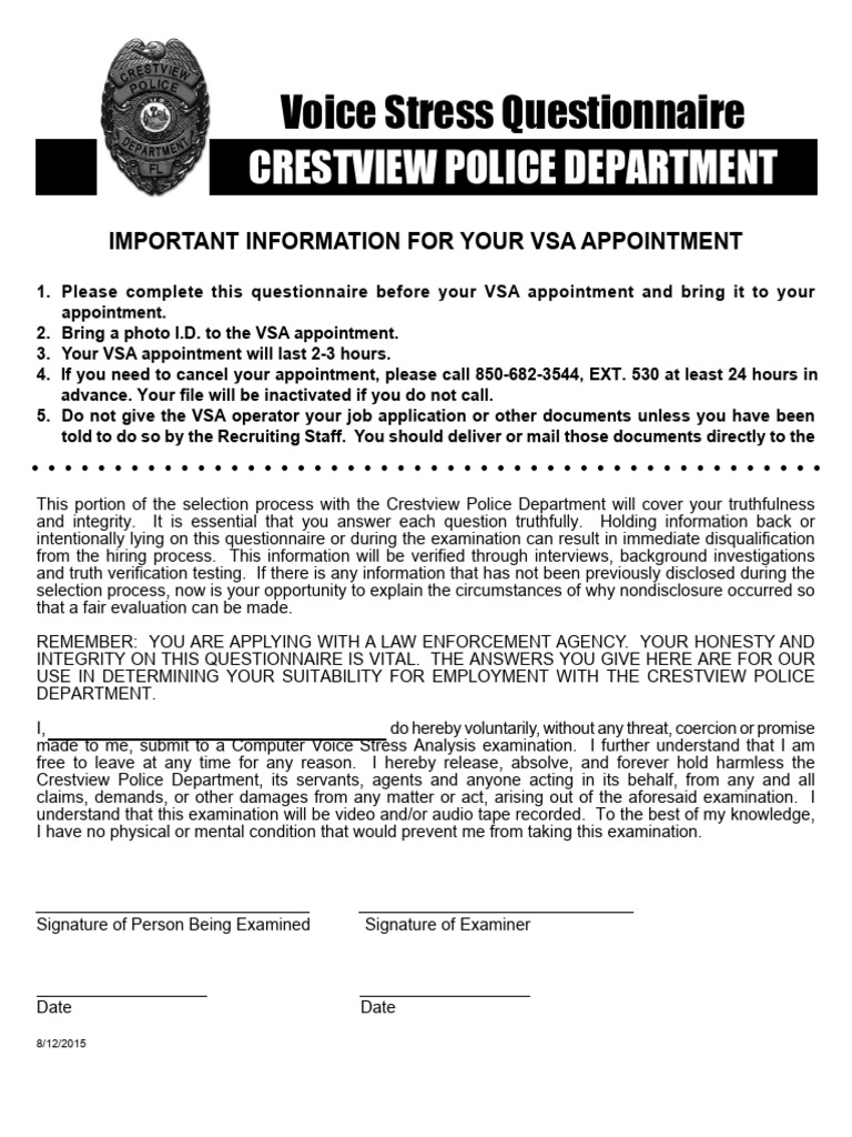 Updated CPD VSA Questionnaire | PDF | Police | Military Discharge