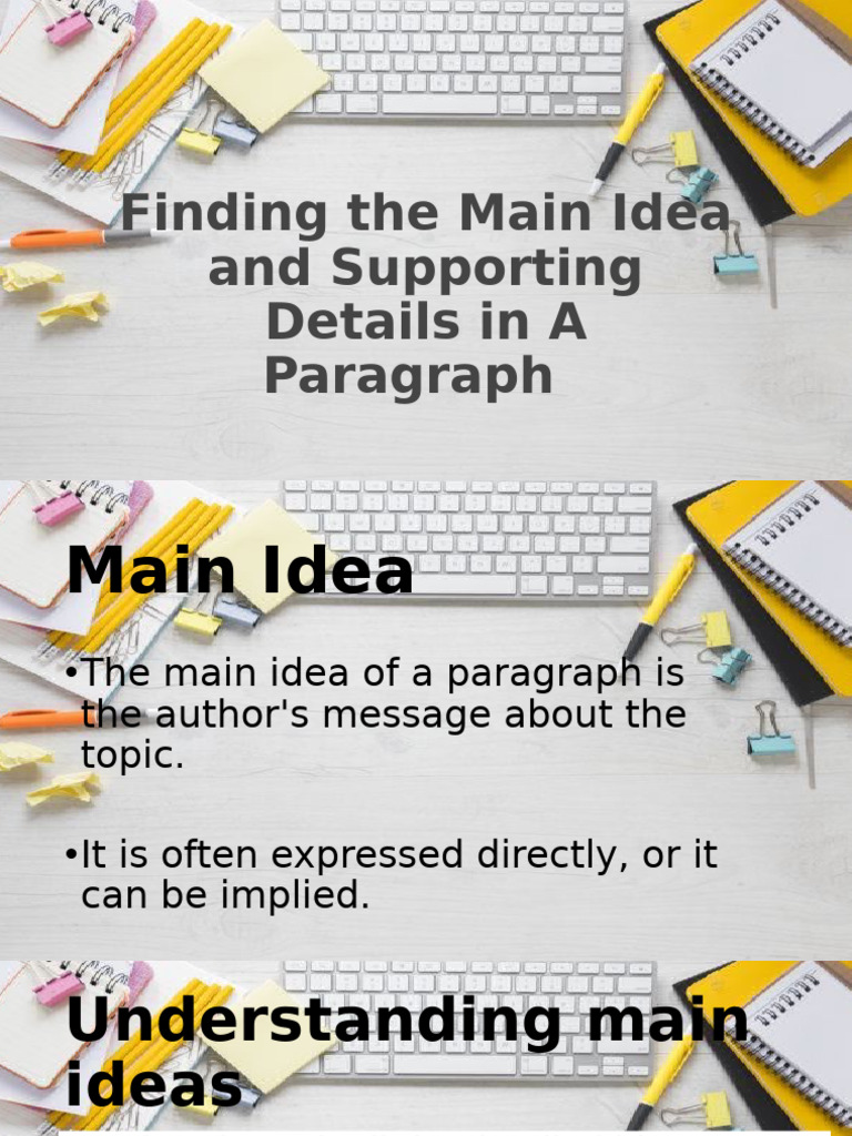 Finding The Main Idea and Supporting Details in A Paragraph | PDF ...