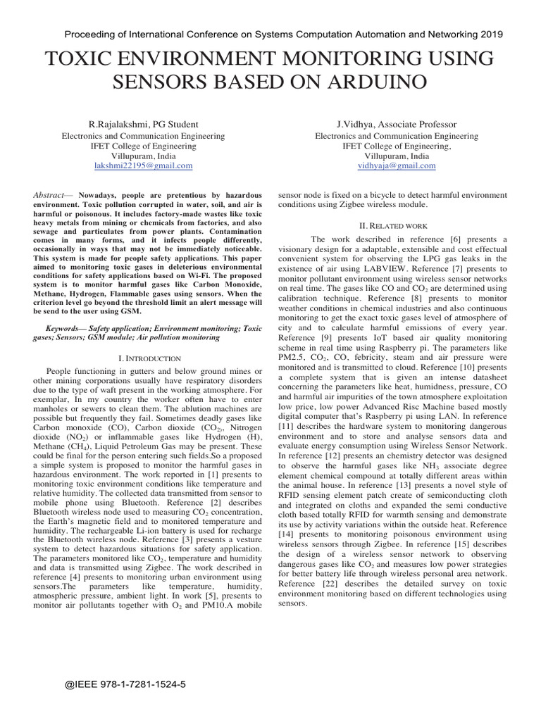 Toxic Environment Monitoring Using Sensors | PDF | Carbon Monoxide ...