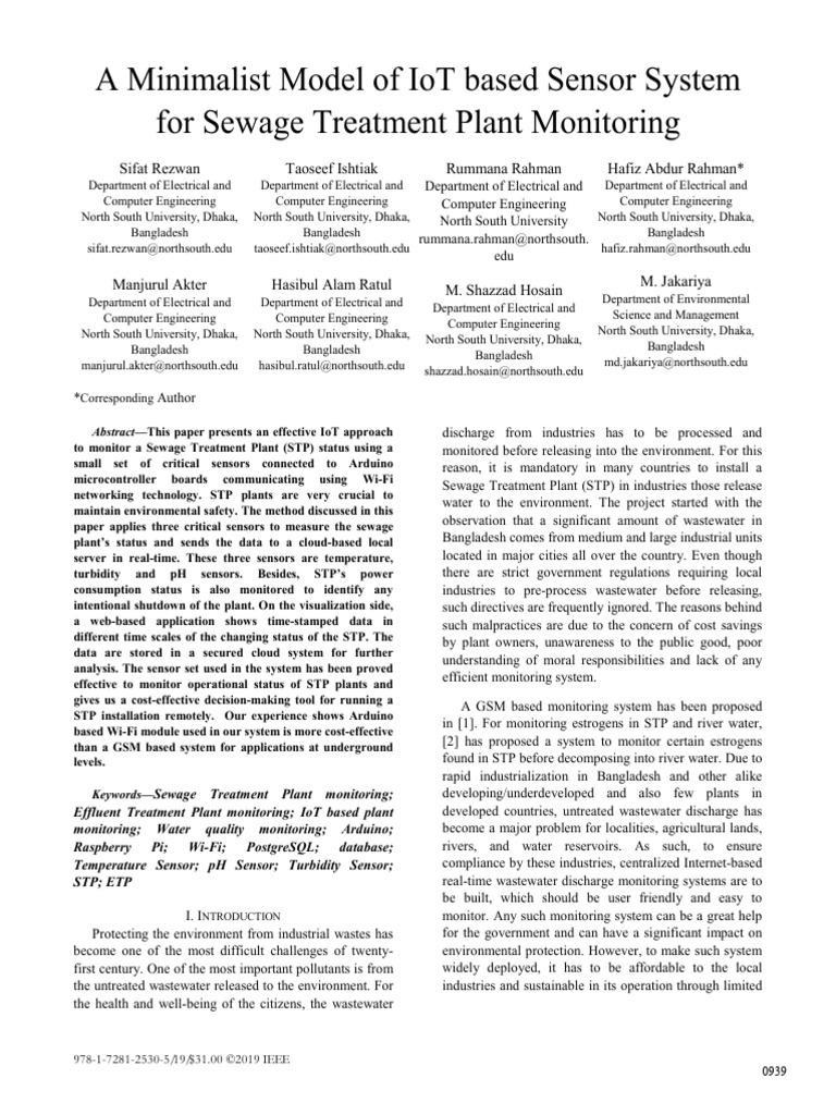 A Minimalist Model of IoT Based Sensor System | PDF | Water Quality | Databases