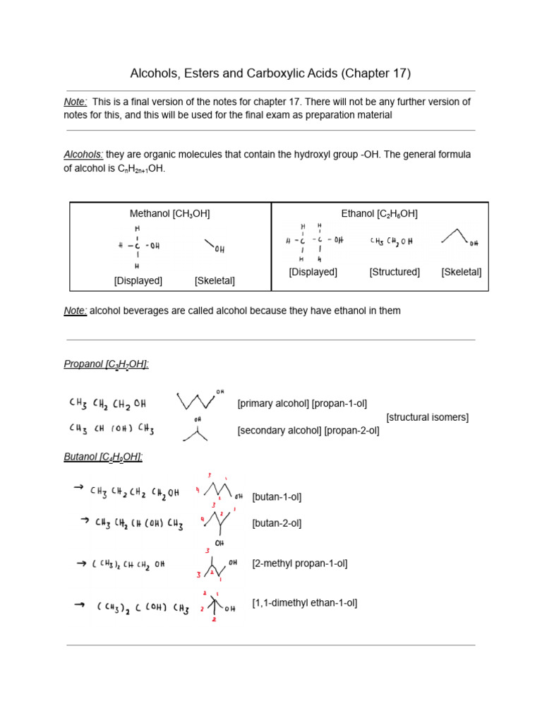 Chapter 17 - Alcohols Esters and Carboxylic Acids | PDF | Ester | Ethanol