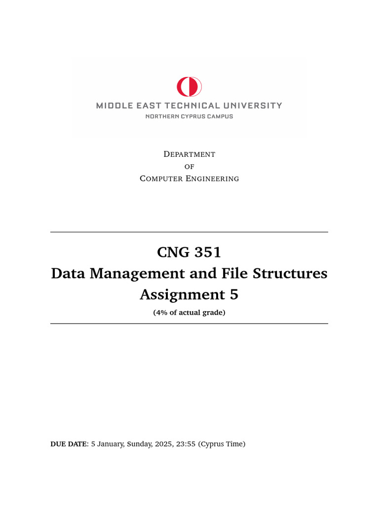 CNG 351 Assignment 5 Fall 2024 2025 | PDF | Algorithms And Data Structures | Computer Data
