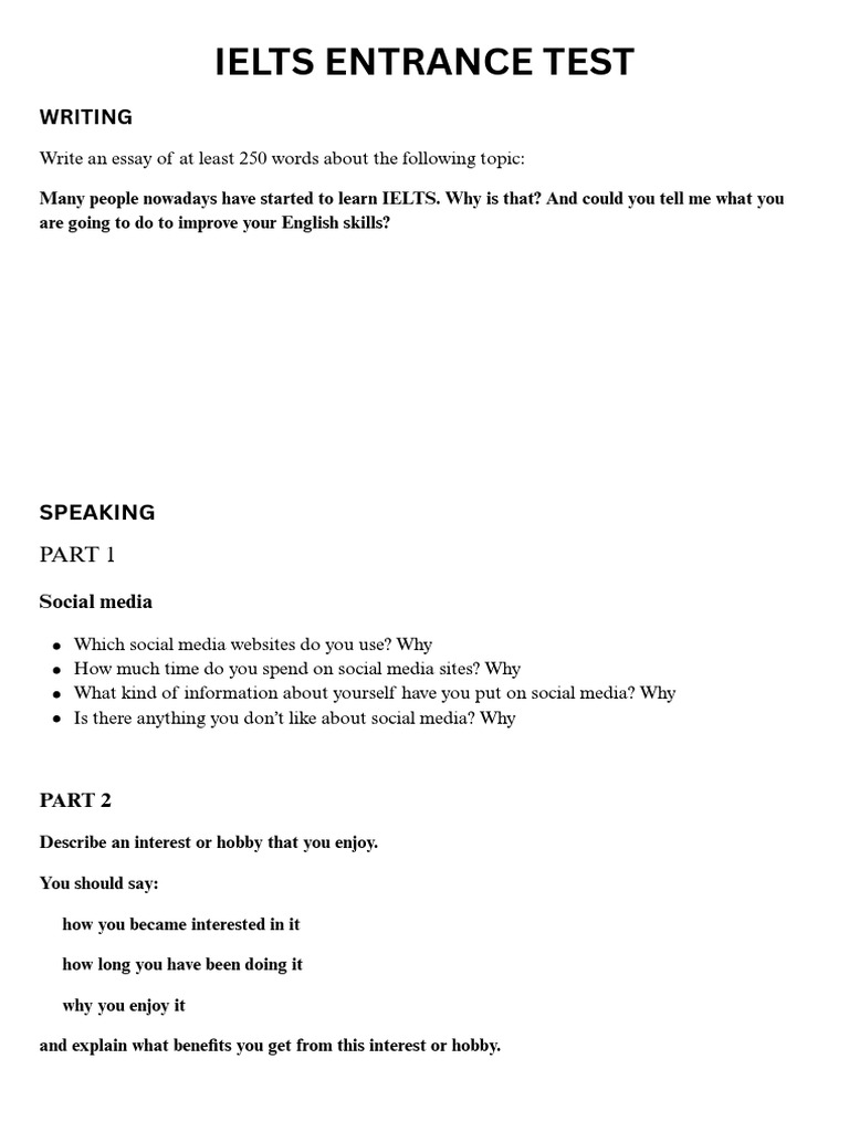 Wri and Speak Entrance Test | PDF