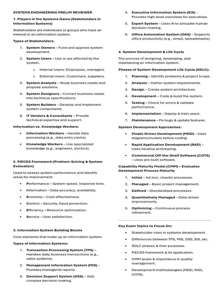 Systems Engineering Prelim Reviewer | PDF | Software Development ...
