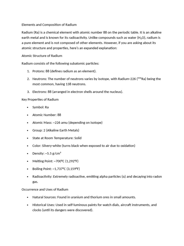 Elements and Composition of Radium | PDF