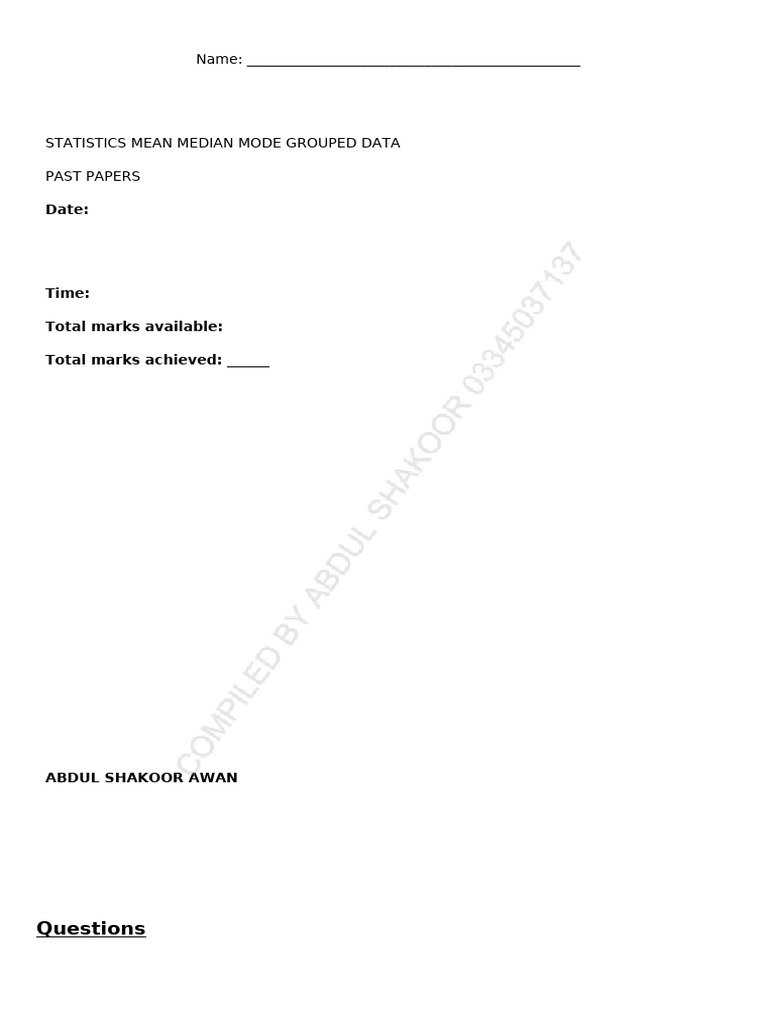 Mean Median Mode Grouped Data Math-B | PDF | Mathematics