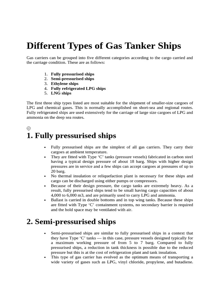 Types of Gas Tanker Ships Explained | PDF | Gases