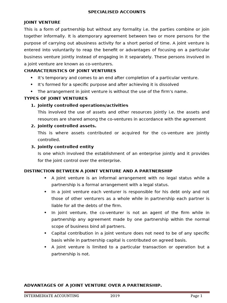 Joint Venture Accounting Overview | PDF | Partnership | Balance Sheet
