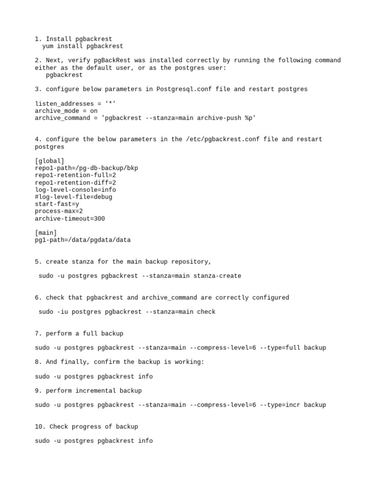 pgBackRest Installation and Backup Guide | PDF