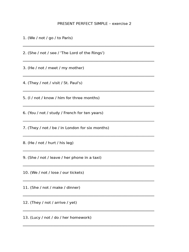PRESENT PERFECT SIMPLE - Exercise 2 | PDF
