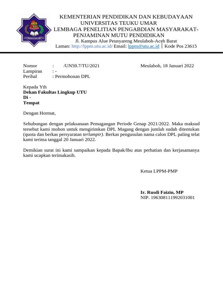 surat permohonan DPL | PDF