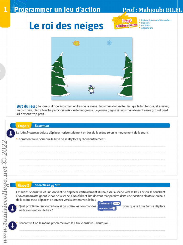 Série D'exercices N°1 - Informatique Projet Scratch - 8ème (2021-2022) MR Mahjoubi Bilel | PDF