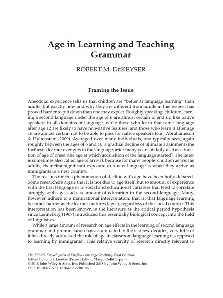 LAII Task 2 Reading DeKeyser 2018 Age Grammar | PDF | Second Language Acquisition | Second Language