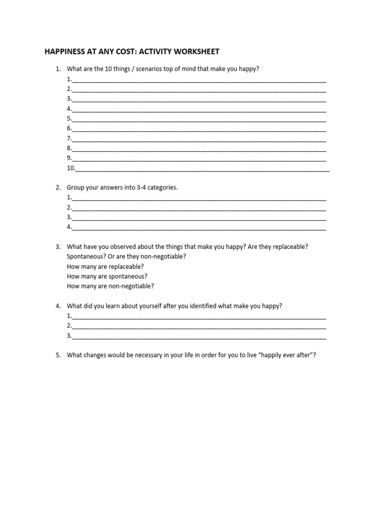 Happiness Self-Discovery Worksheet | PDF