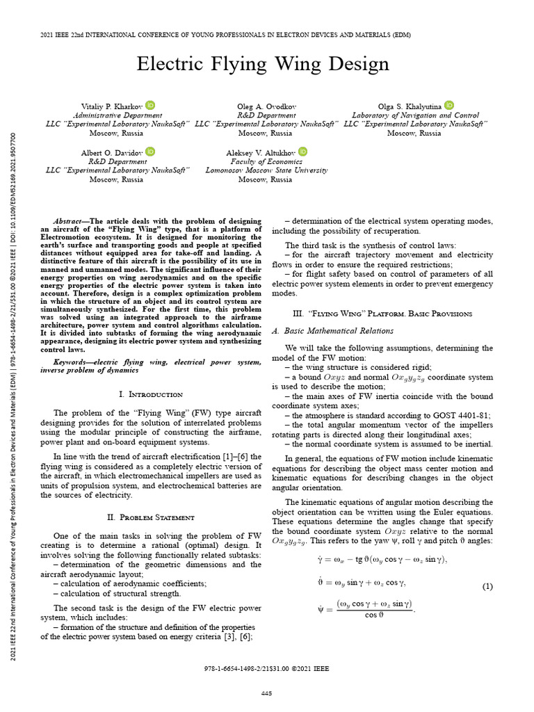 Electric Flying Wing Design | PDF | Rotation | Matrix (Mathematics)