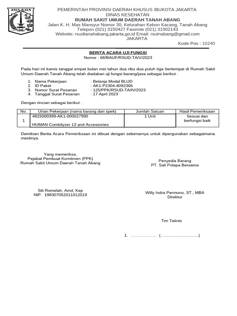 Berita Acara Uji Fungsi | PDF