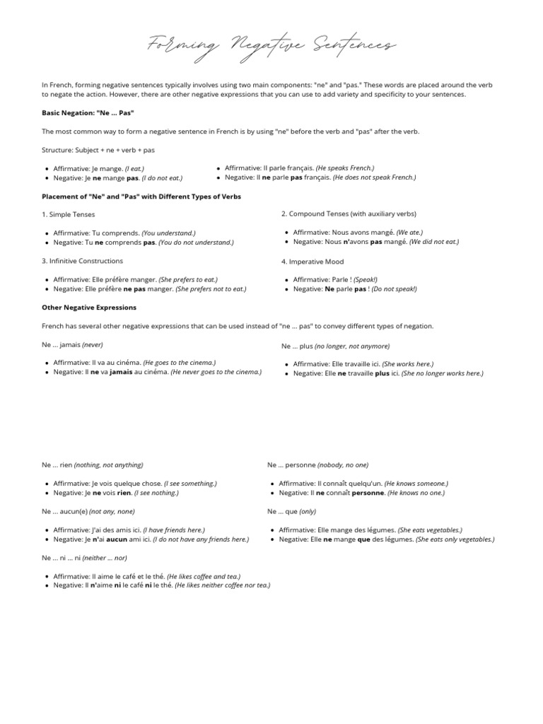 French Negative Sentences Guide | PDF | Verb | Linguistic Morphology