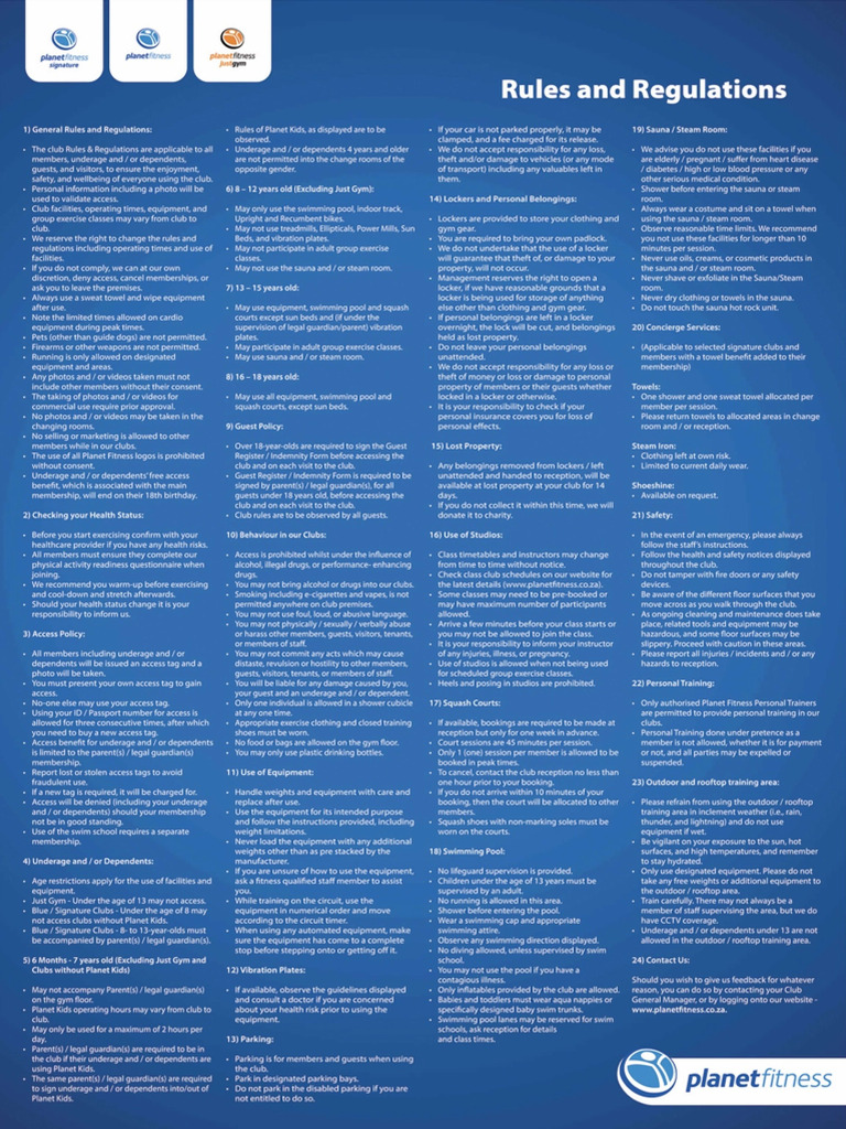 Planet Fitness Rules Regulations | PDF