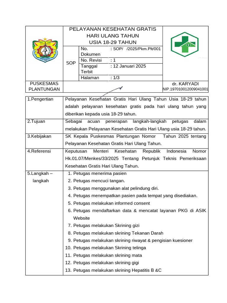 Sop PKG Dewasa 18-29 Tahun | PDF