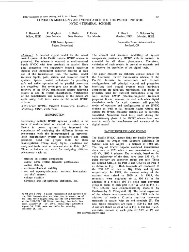 Controls modelling and verification for the Pacific Intertie HVDC 4-terminal scheme | PDF | High ...