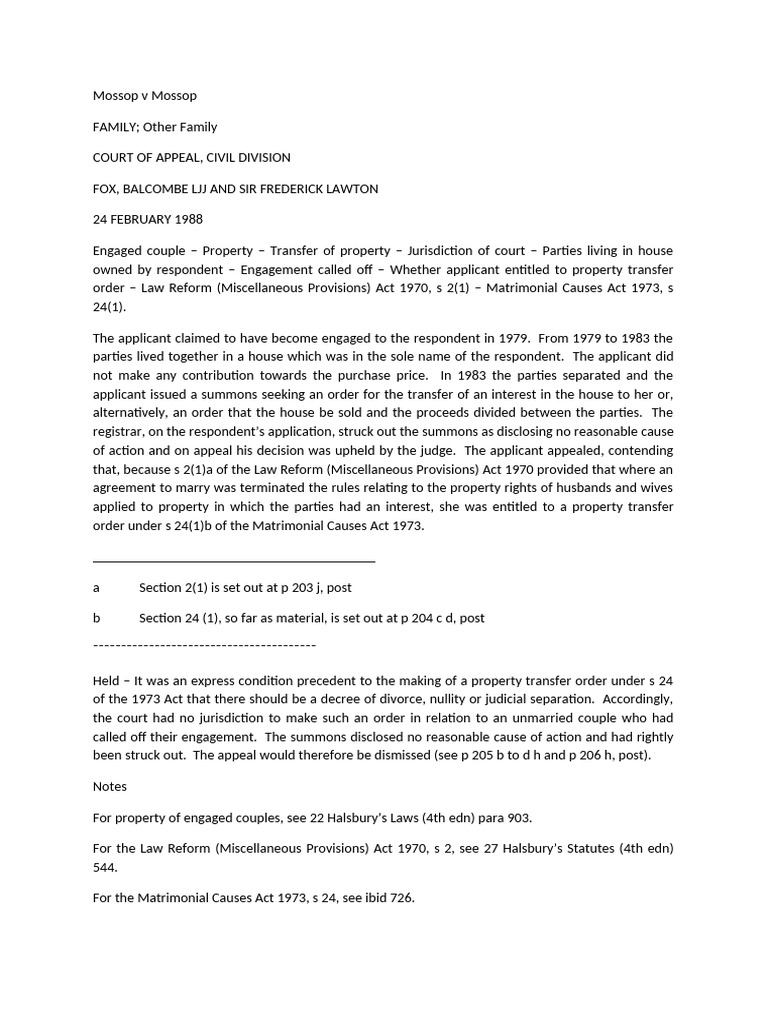 Mossop V Mossop | PDF | Marriage | Wife