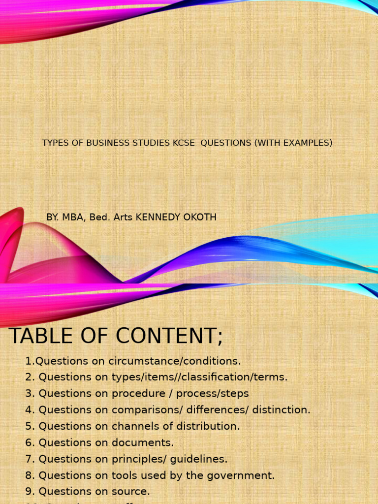 TYPES OF BST KCSE QUESTIONS | PDF | Economics | Business TYPES OF BST KCSE QUESTIONS | PDF | Economics | Business