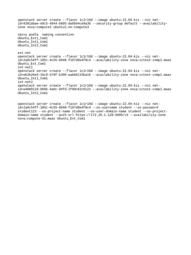 Openstack Server Create - Flavor 1c | PDF