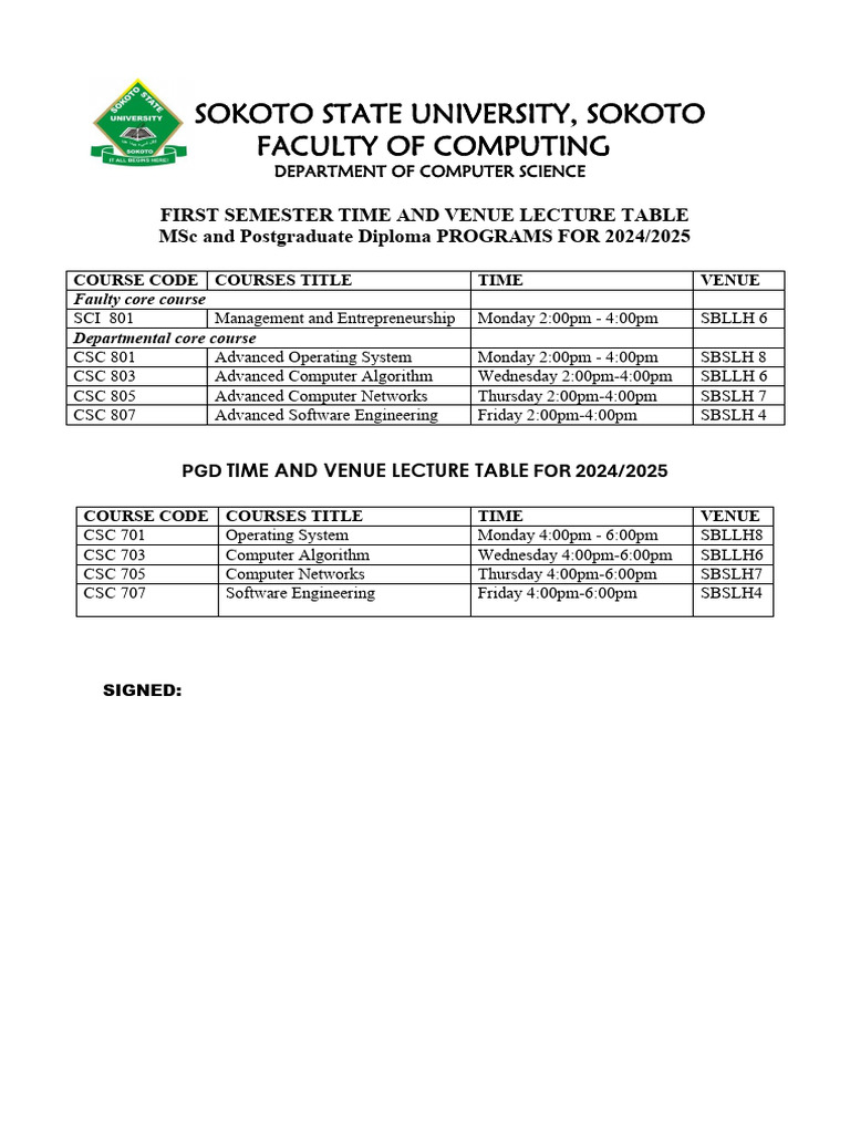 First - Semester - Leture Time Table | PDF