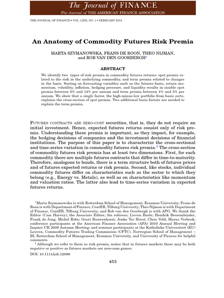 An Anatomy of Commodity Futures Risk Premia | PDF | Futures Contract ...