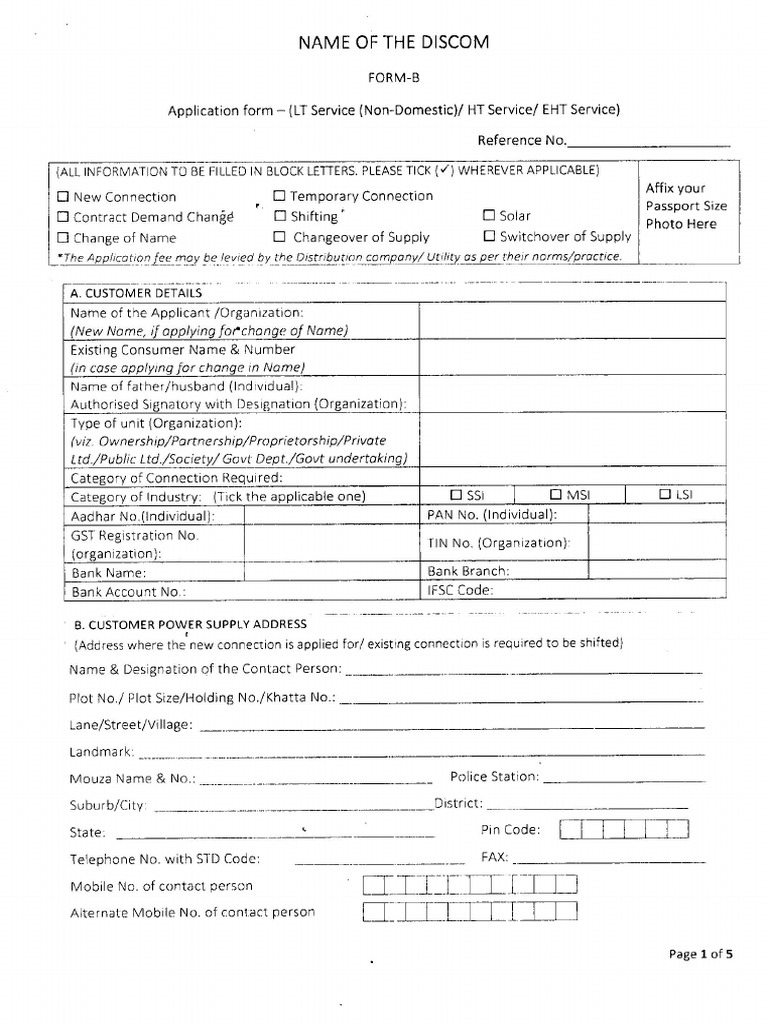 Form B - (LT Service (Non-Domestic) - HT Service - EHT Service) | PDF