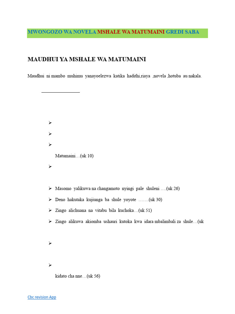 Maudhui Ya Mshale Wa Matumaini | PDF