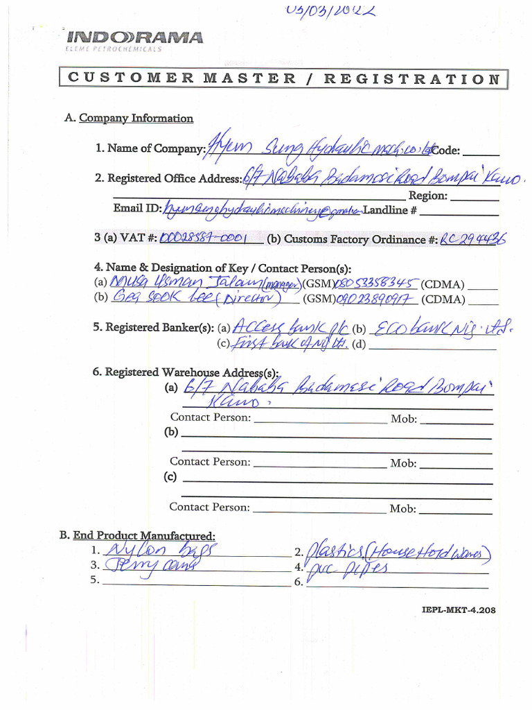 indorama form | PDF