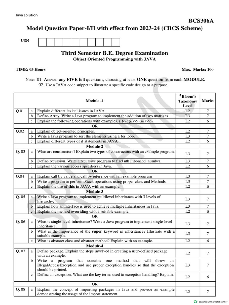 Oops With Java Mod QP Solution @vtunetwork | PDF