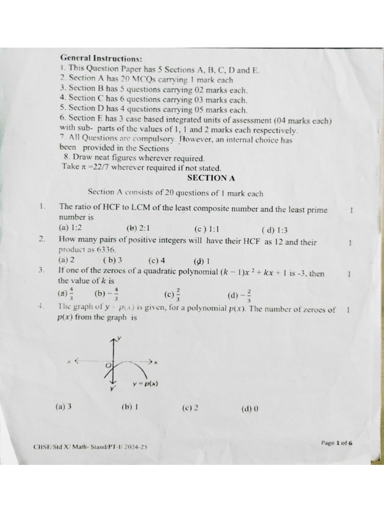 Class 10th Cbse Maths Exam Sample Paper 80mark | PDF