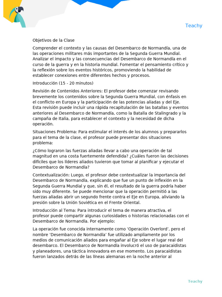 Generador de Plan de Clase - 4 - 2 - 2025 | PDF | Operación Overlord | Maestros