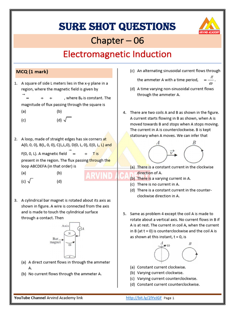 Electromagnetic Induction MCQs | PDF | Inductance | Electromagnetic Induction